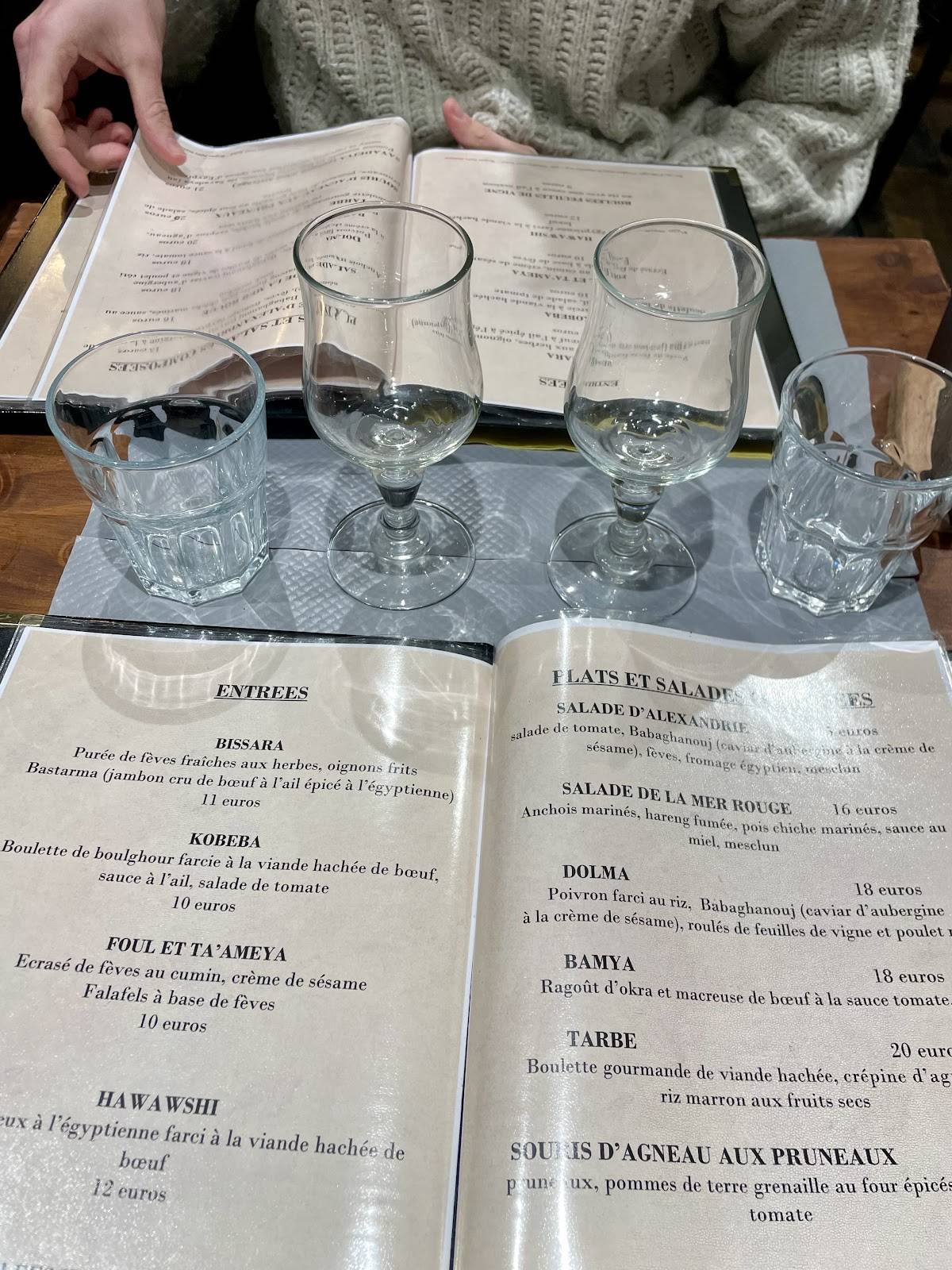 Menu au Alexandria restaurant, Lyon