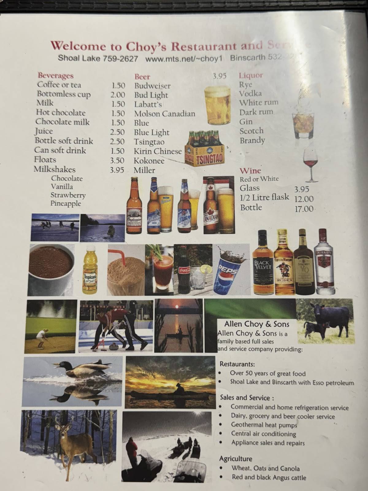 Menu at Allen Choy's Restaurant & Service, Binscarth