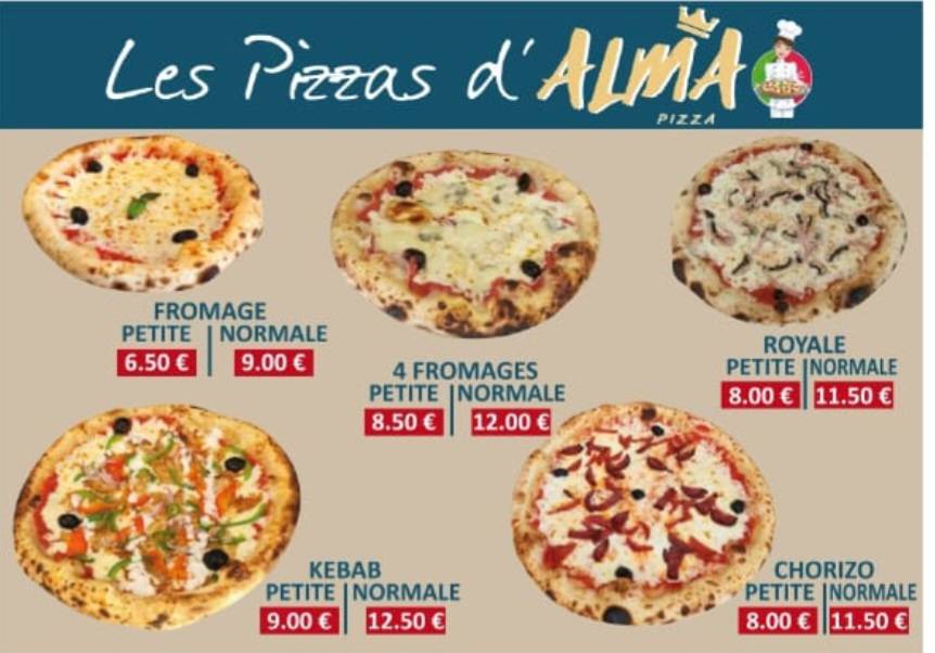Menu at Alma Pizza Lavéra pizzeria, Martigues