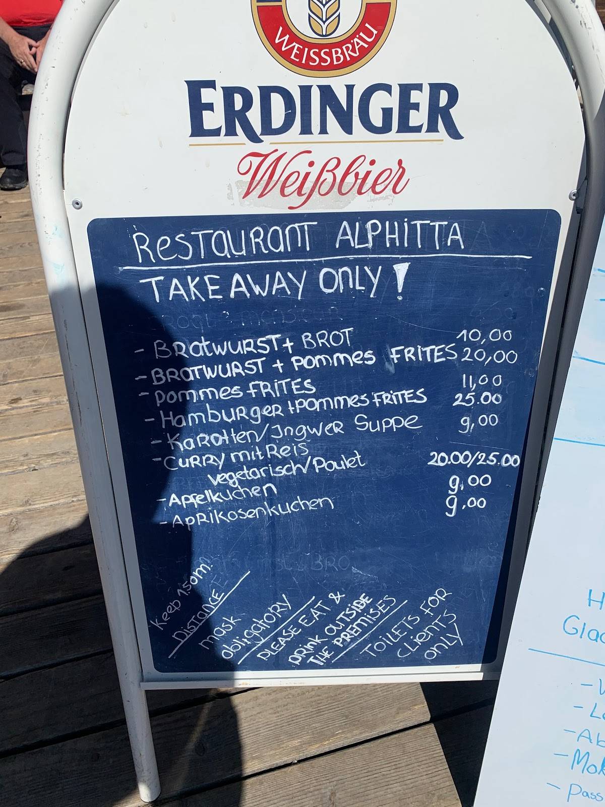 Menu at Alphitta, Zermatt, Riffelalp