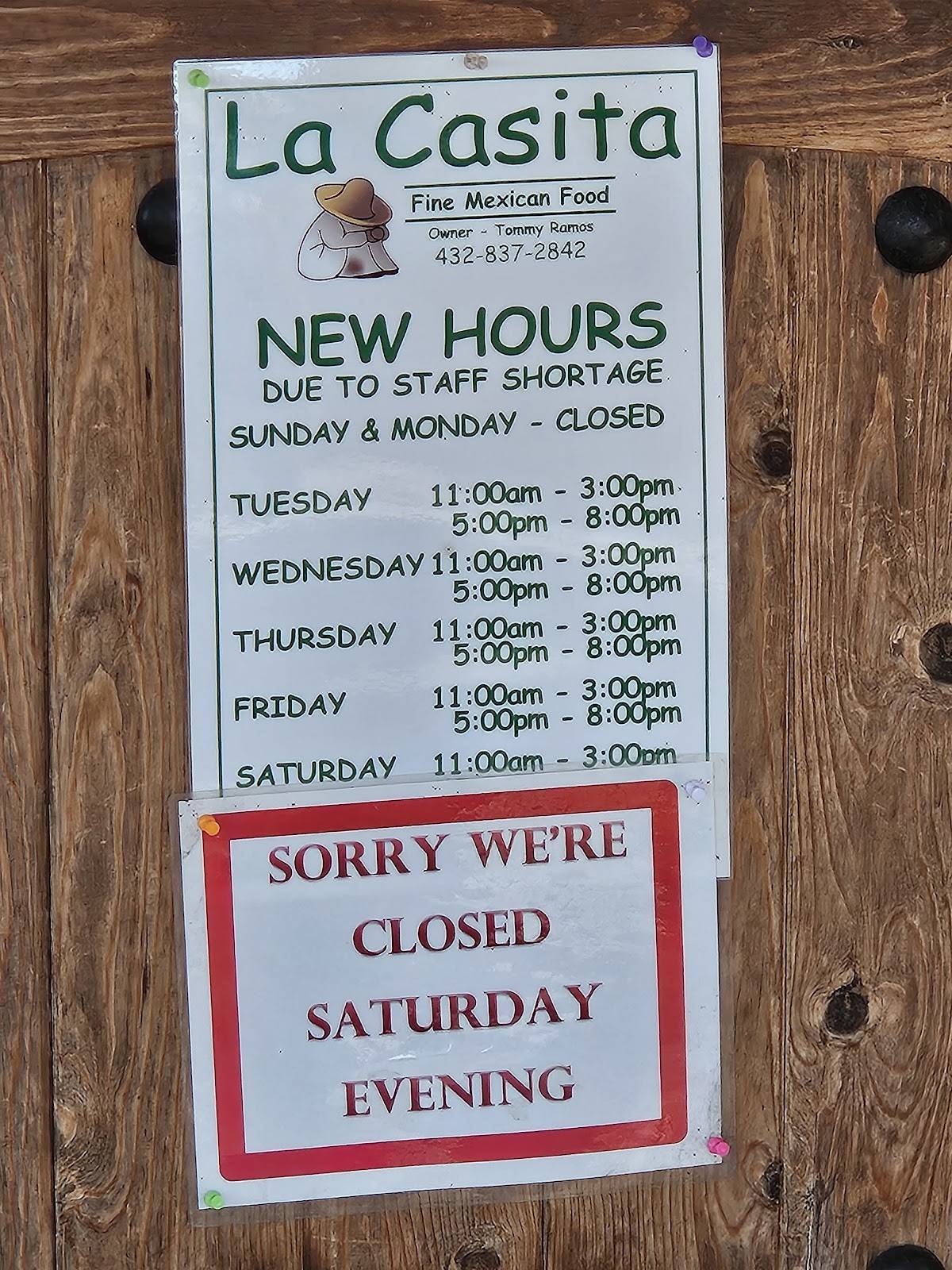 Menu at La Casita restaurant, Alpine