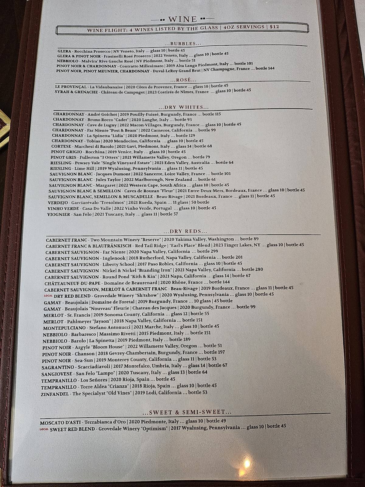 Carta de Alter House Restaurant & Bar, Clarks Summit