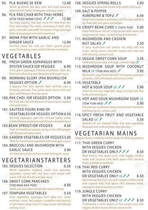 Menu at Dee Thai restaurant, Altrincham