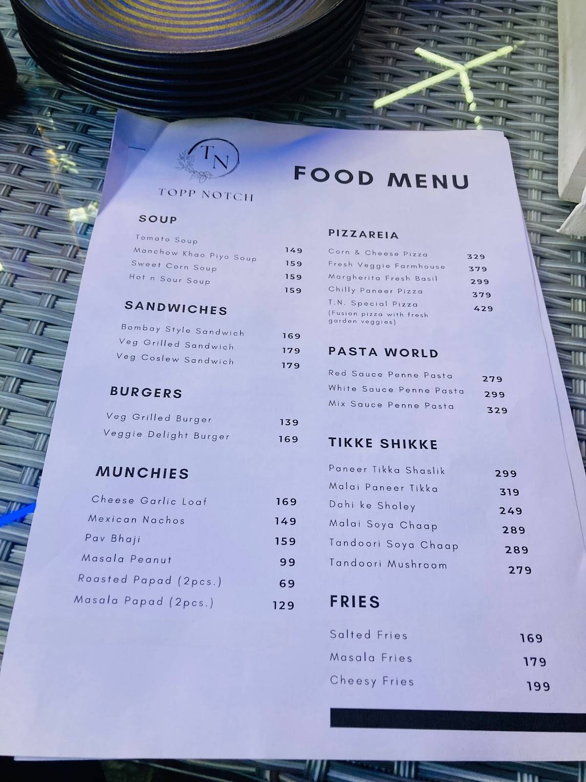 Menu at Topp Notch, Alwar