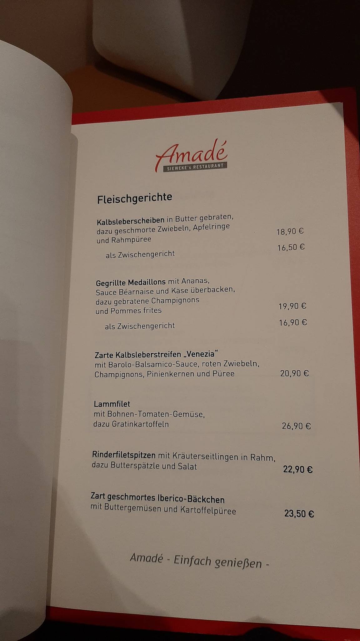 Speisekarte von Sieweke's Restaurant Amadé, Gütersloh