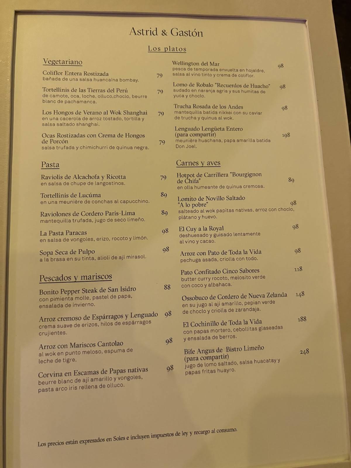 Carta del restaurante Amador Rooftop, San Isidro