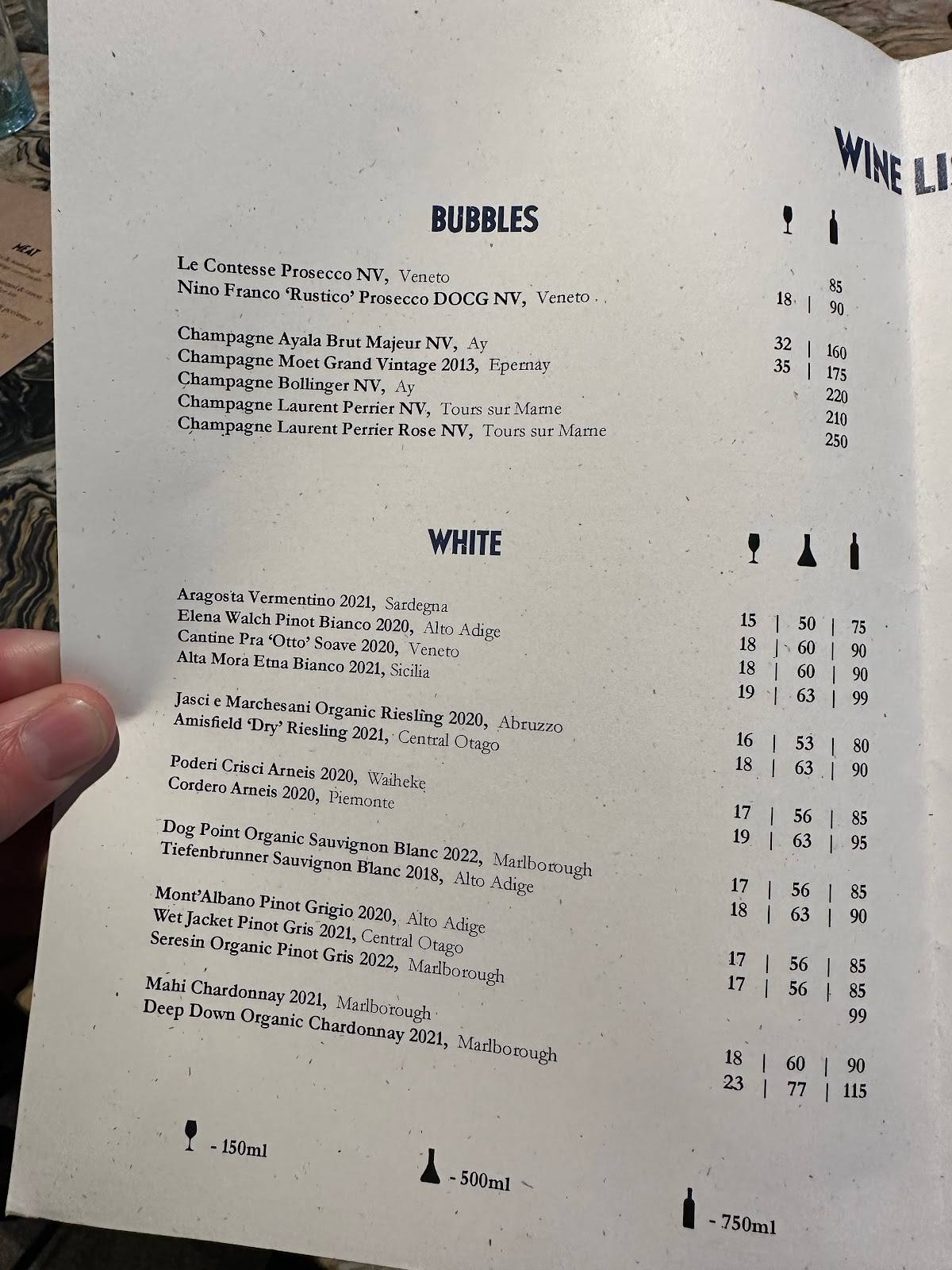 Menu at Amano restaurant, Auckland, 66 - 68