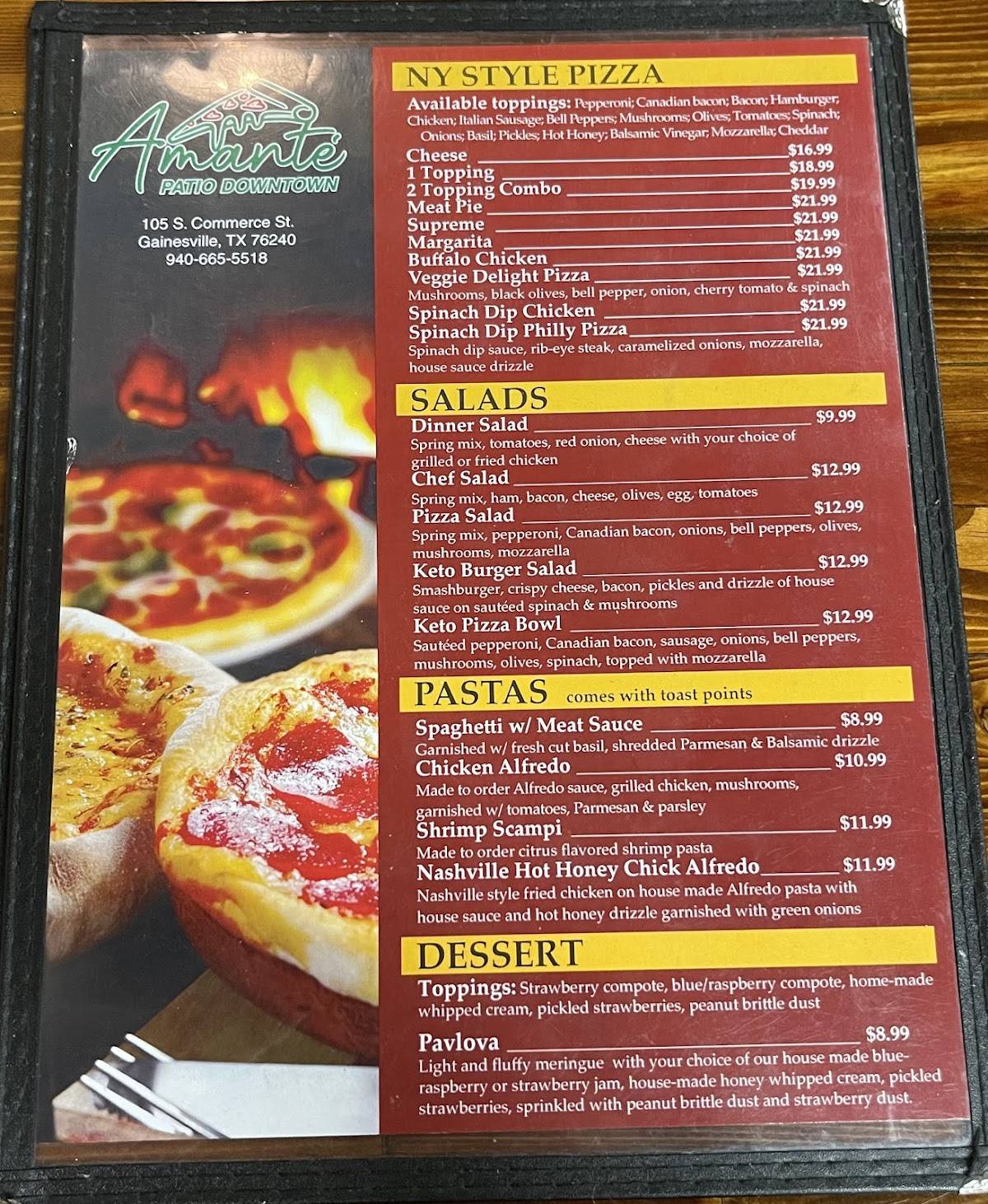 Menu at Amanté Patio Downtown pizzeria, Gainesville