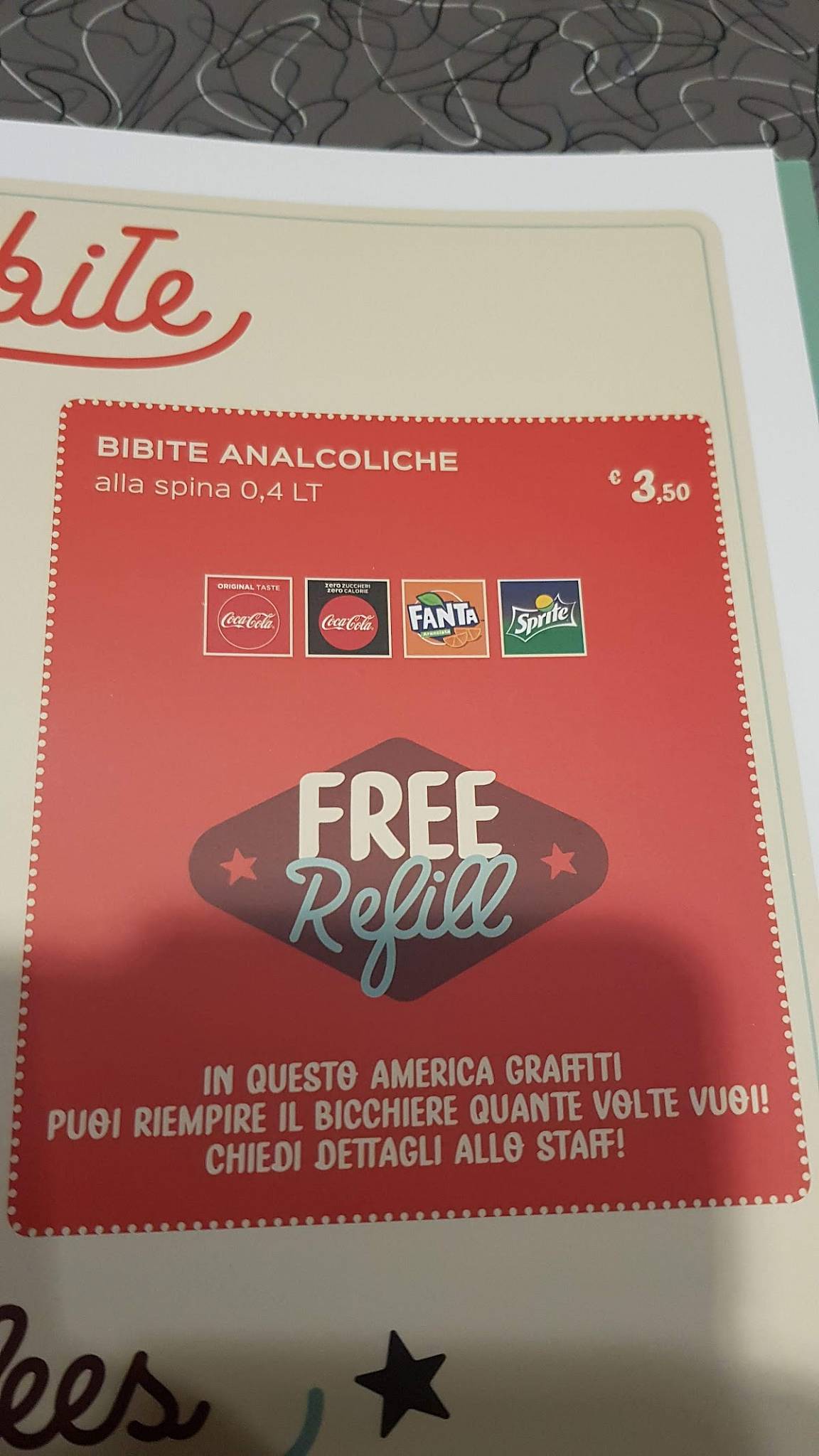 Speisekarte von America Graffiti restaurant, Terradura