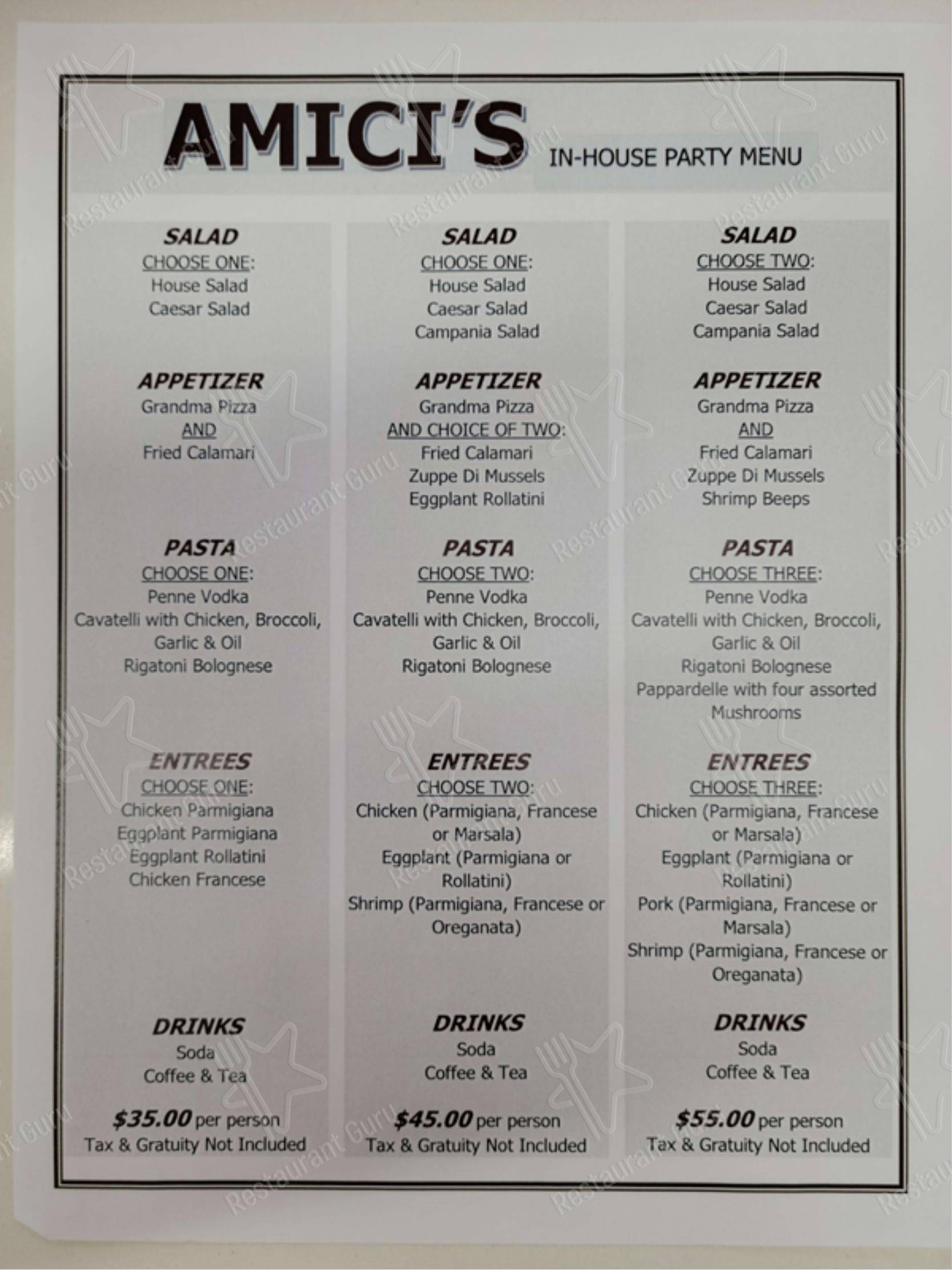 Menu at Amici's Restaurant, Maywood
