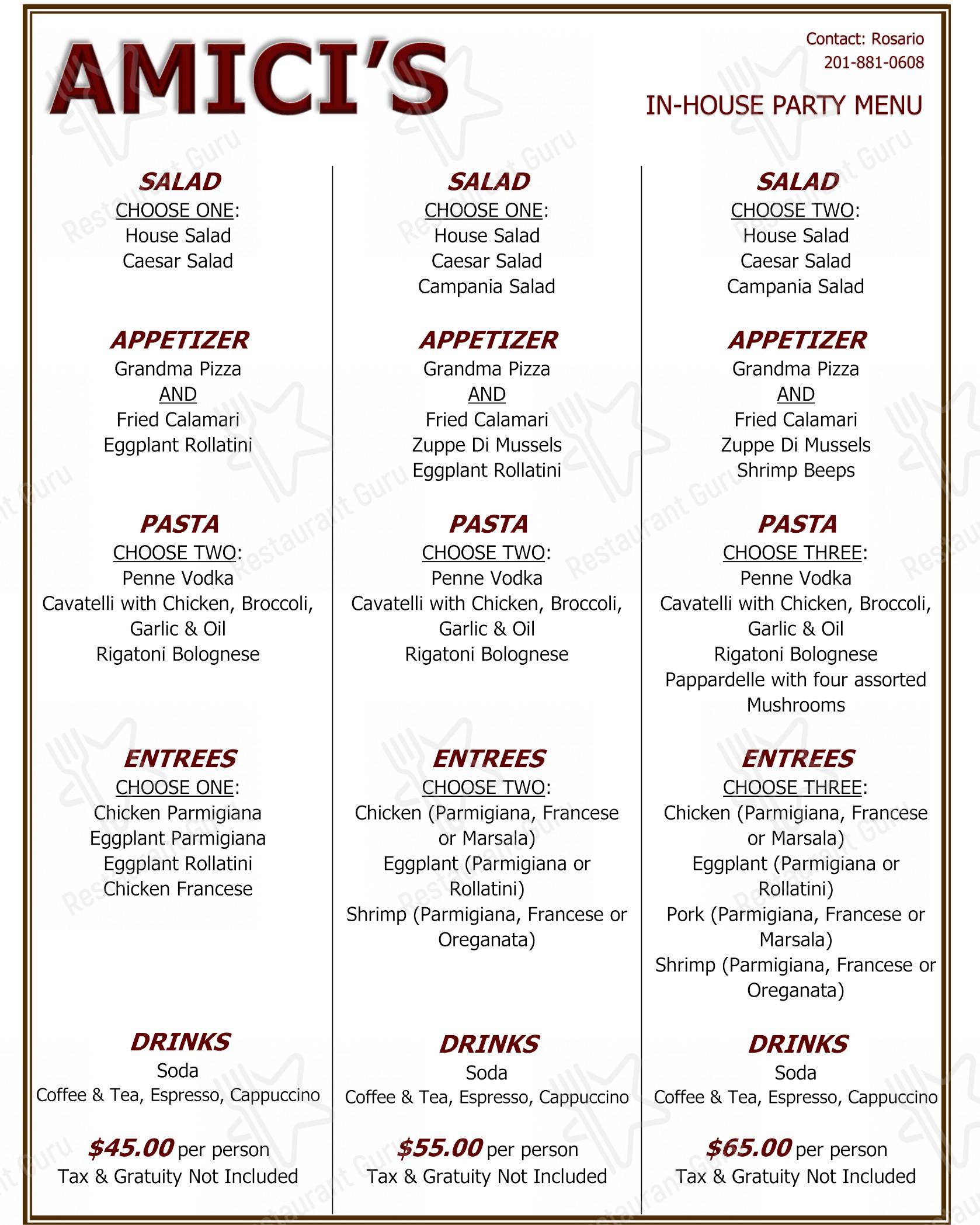 Menu at Amici's Restaurant, Maywood