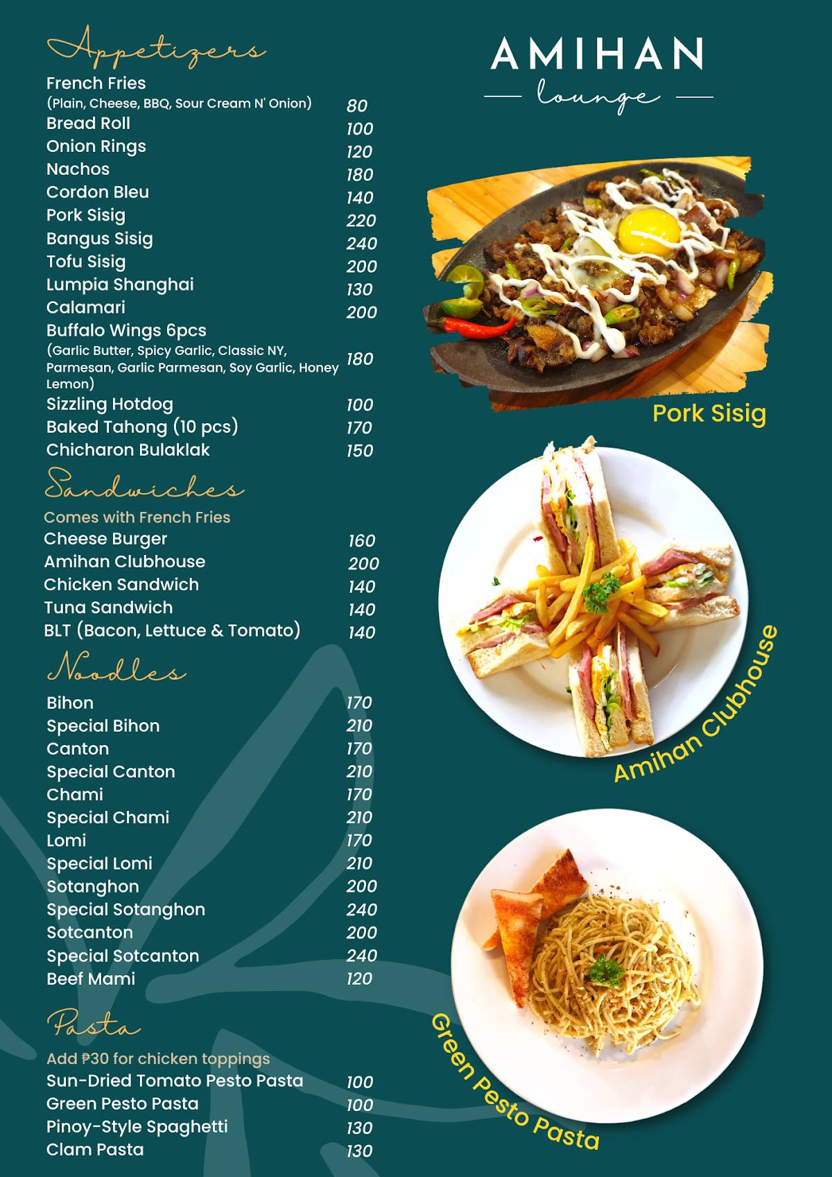 Carta del restaurante Amihan Lounge, San Pablo