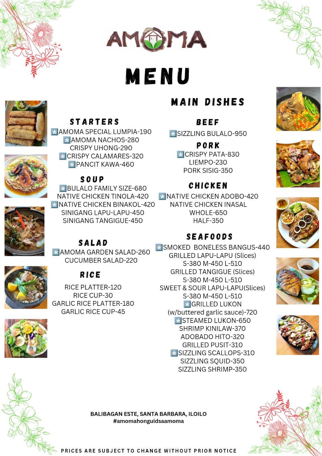 Menu at Amoma restaurant, Santa Barbara