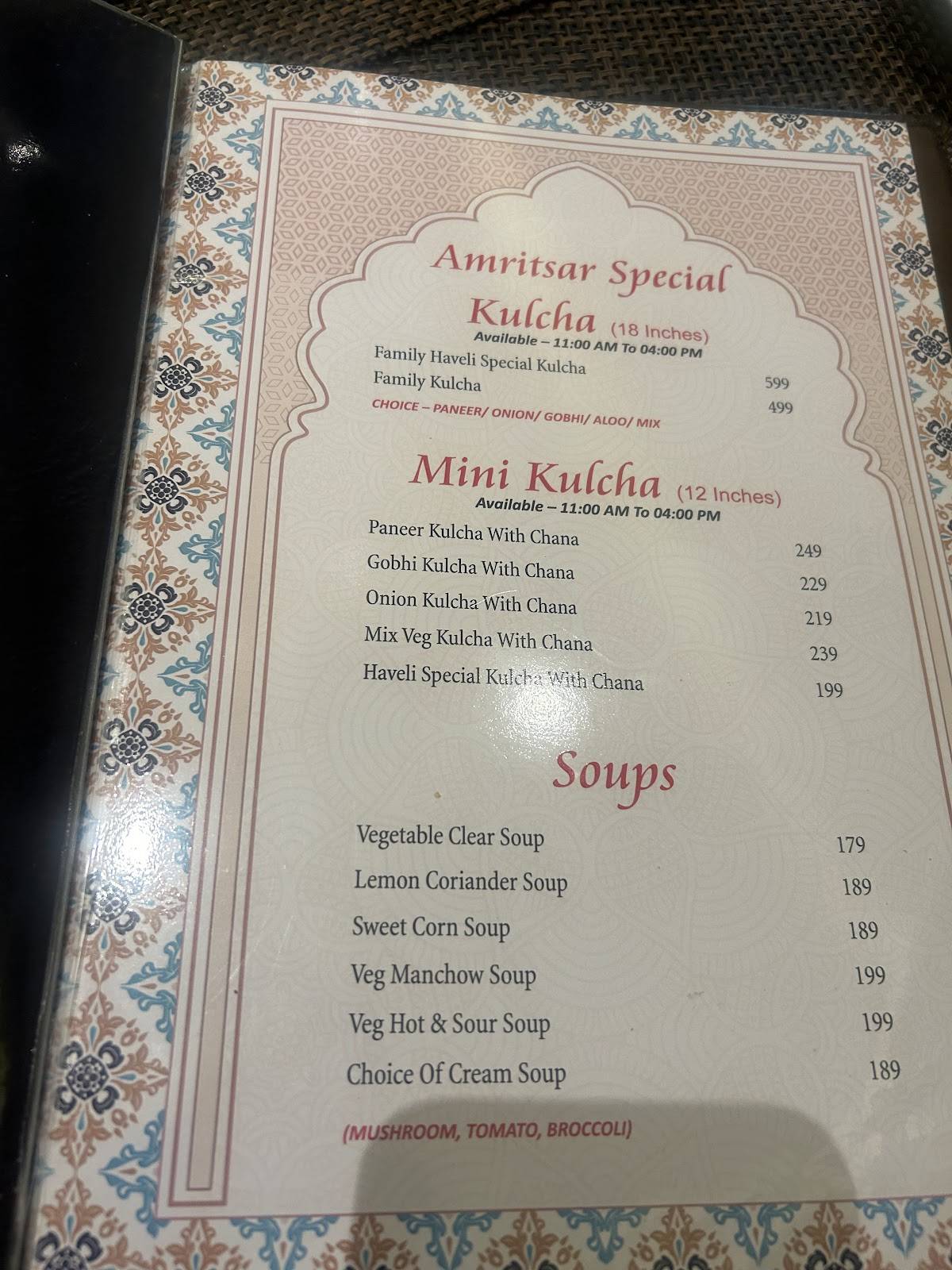 Menu at Amritsar Haveli, Bathinda