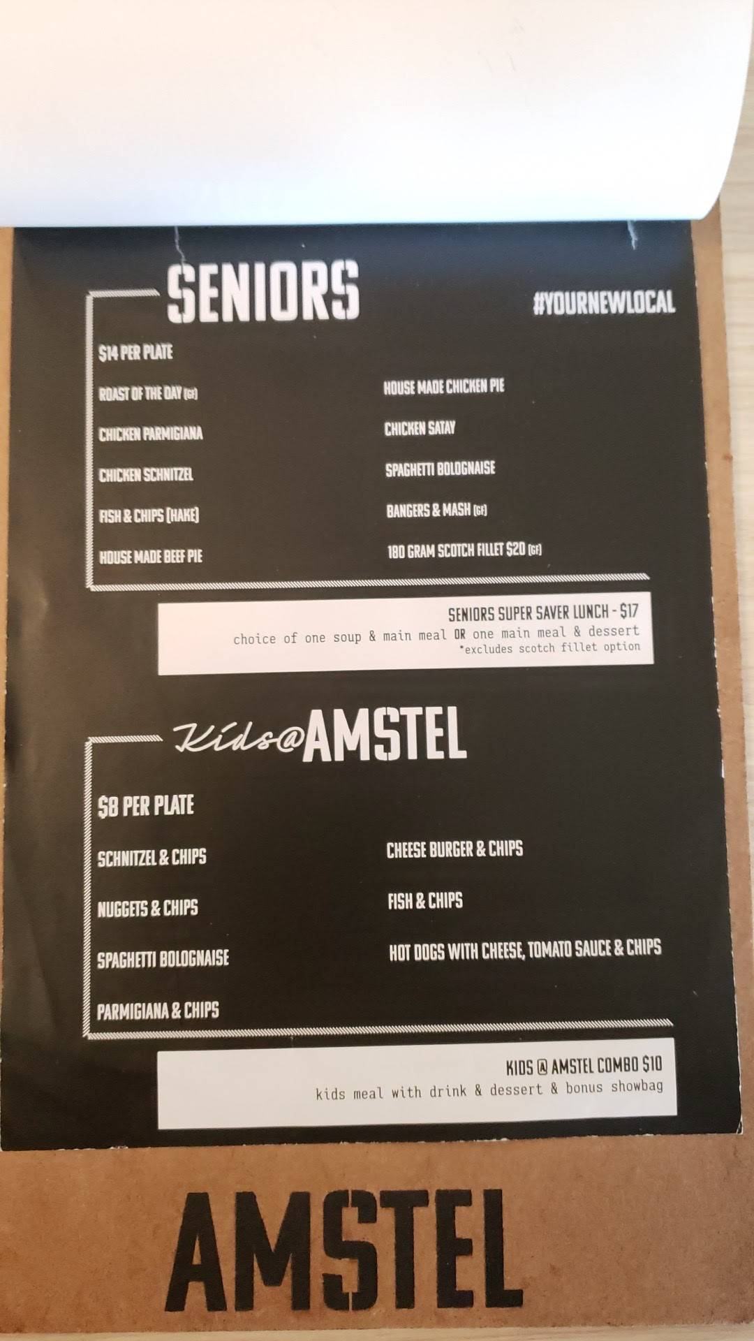Menu at Amstel Club, Cranbourne