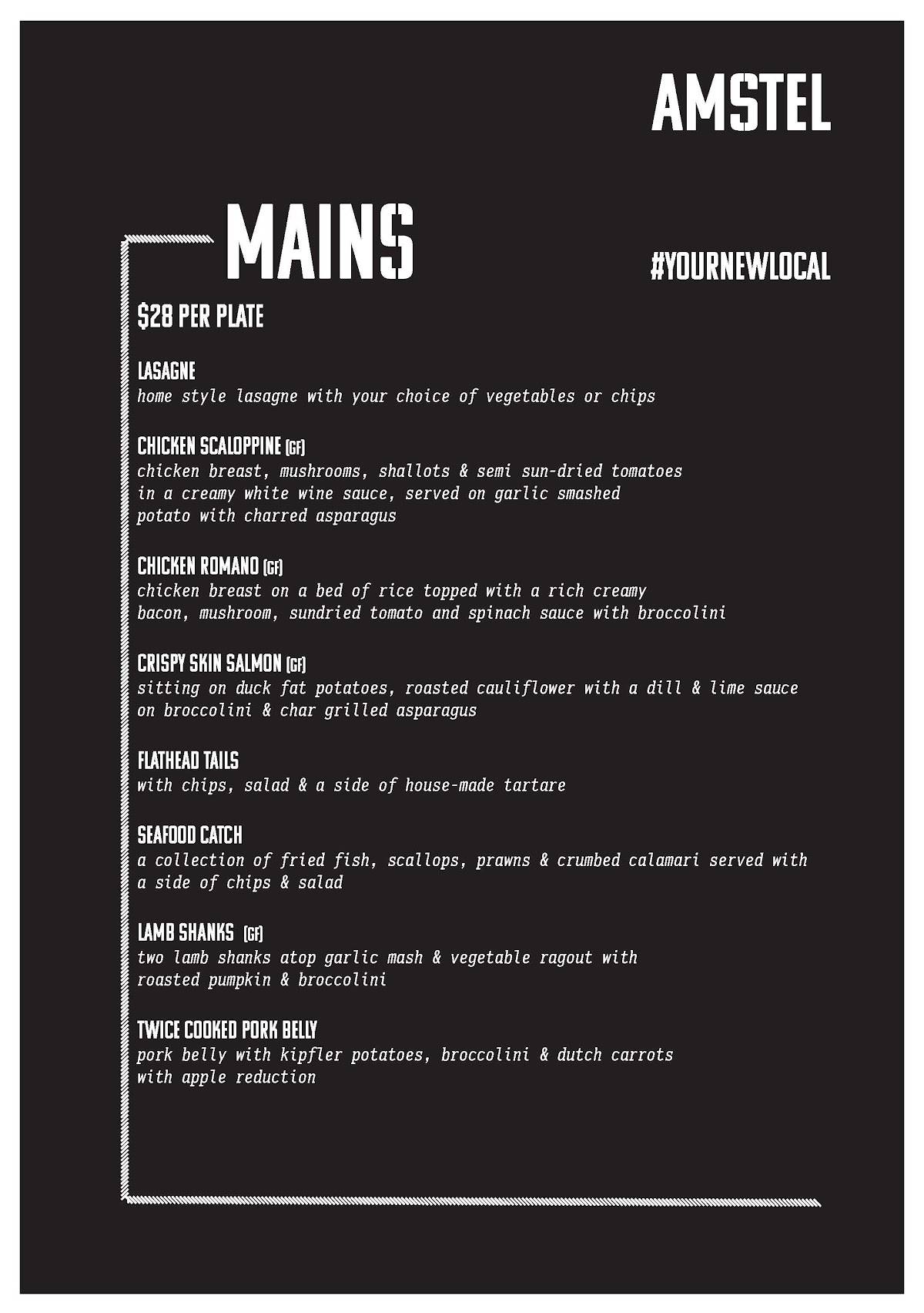 Menu at Amstel Club, Cranbourne