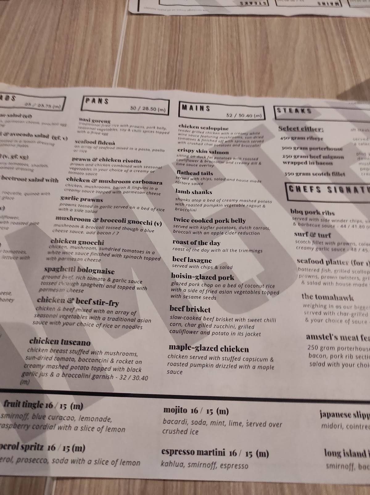 Menu at Amstel Club, Cranbourne