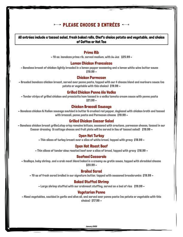 Menu at Raindancer Restaurant, Amsterdam, State Highway 30