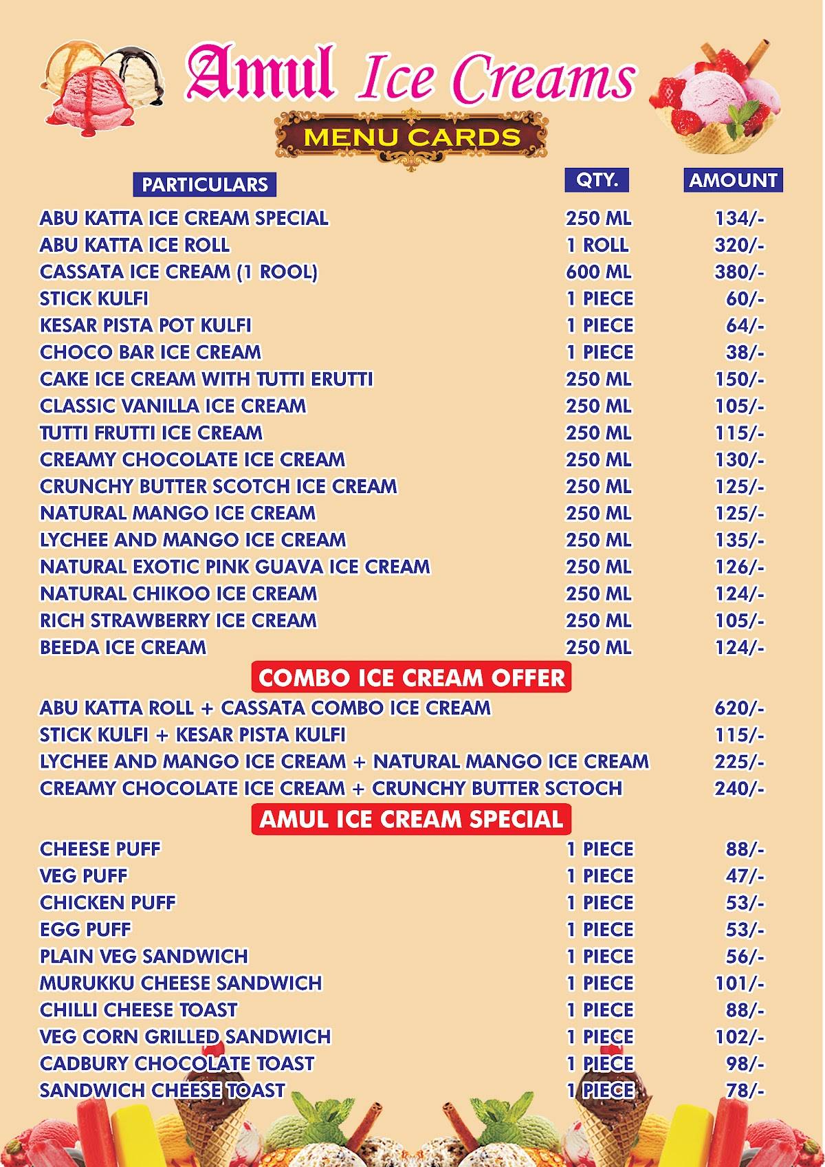 Menu at Amul ice creams, Chennai, No 12 thangavel pillai garden 1st ...