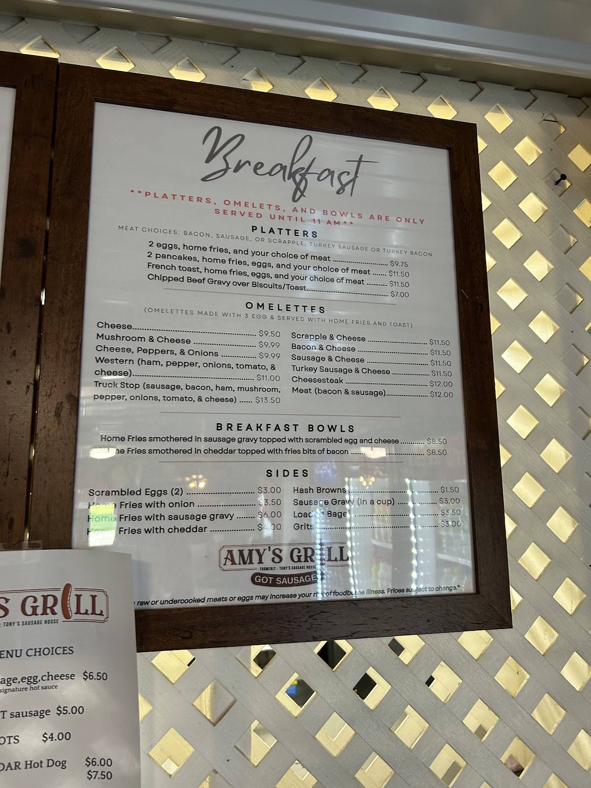 Menu at Amy’s Grill restaurant, Dover