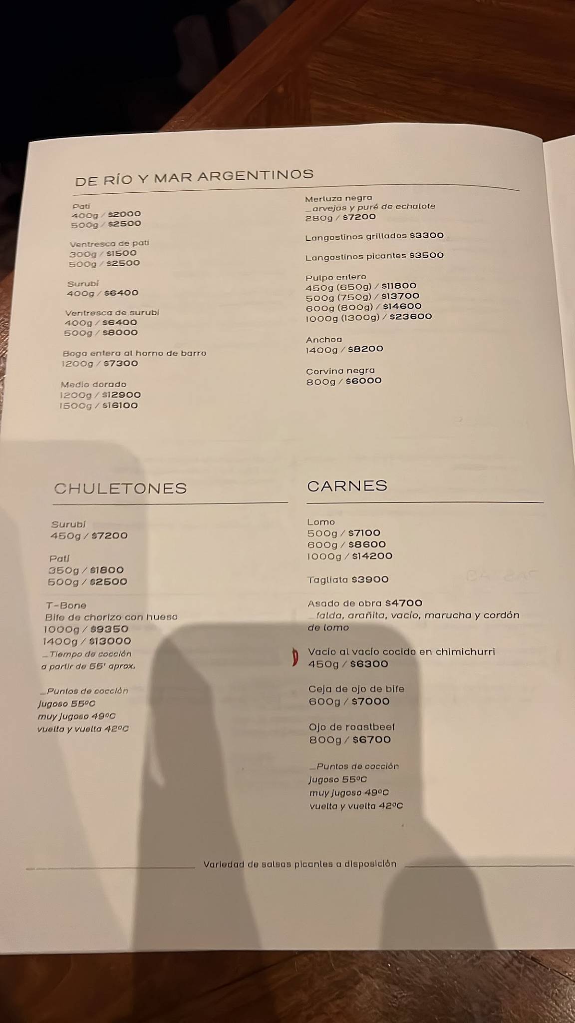 Carta de parrilla Anchoita, Buenos Aires