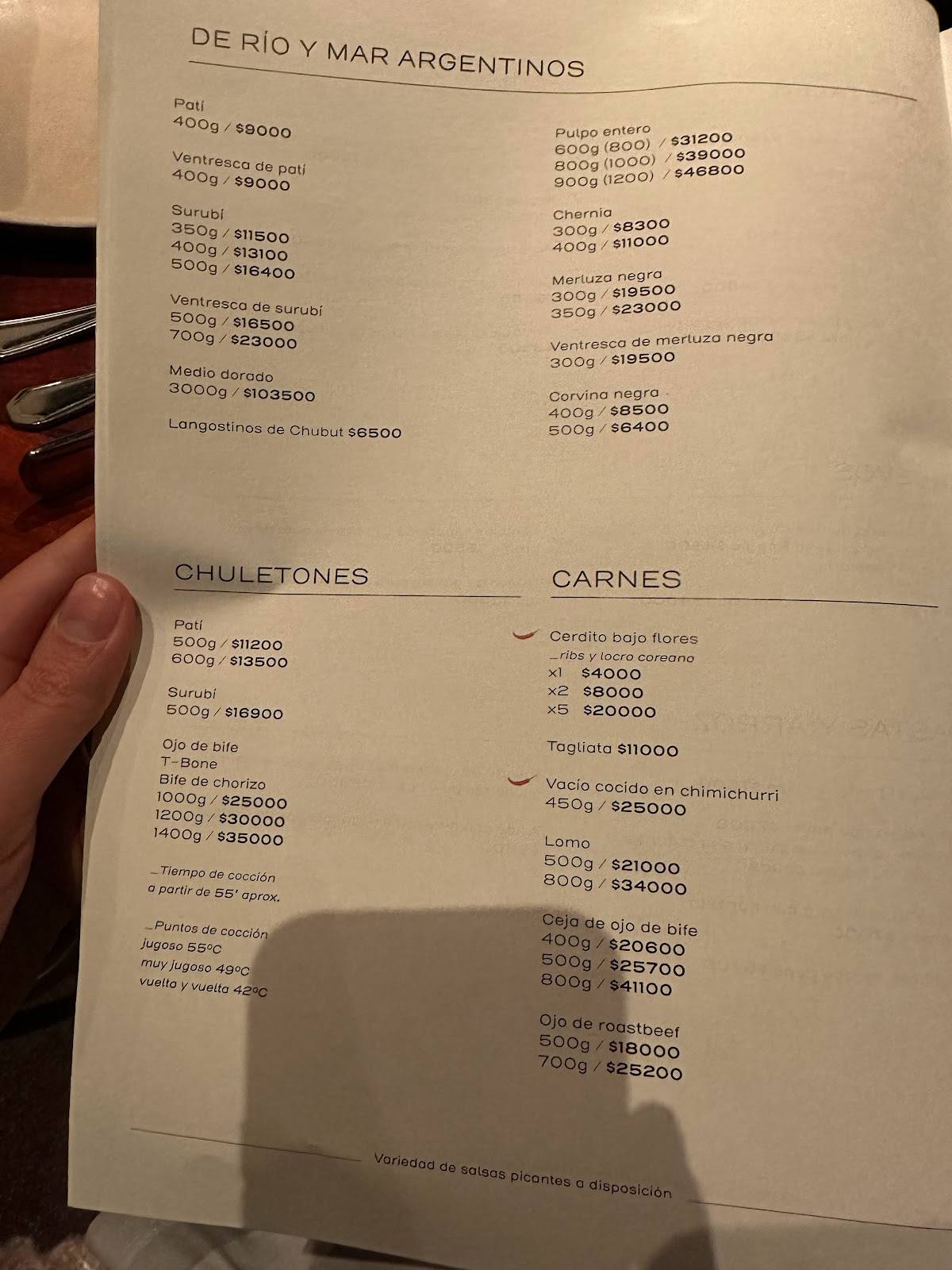 Carta de parrilla Anchoita, Buenos Aires