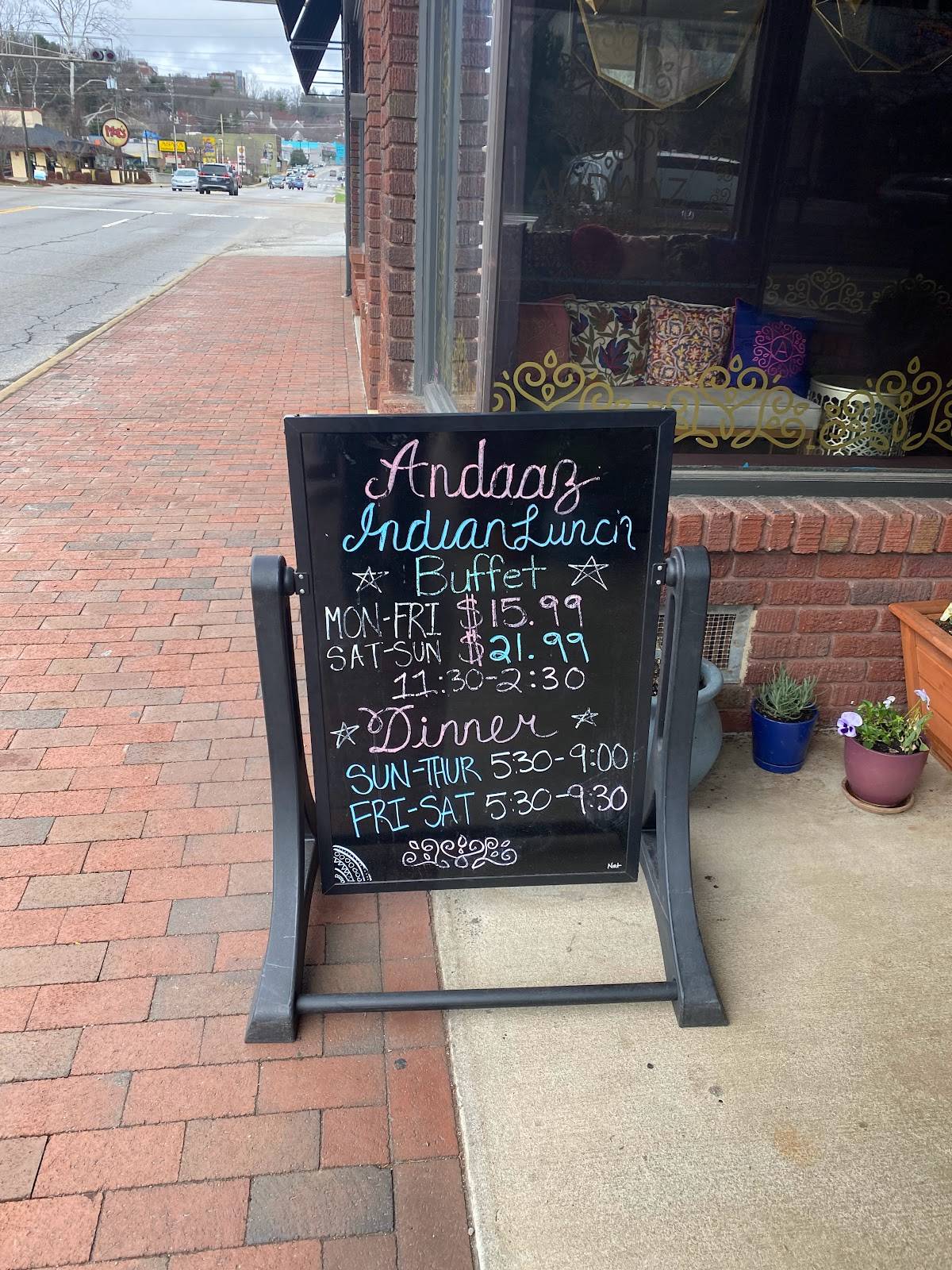 Menu at Andaaz restaurant, Asheville