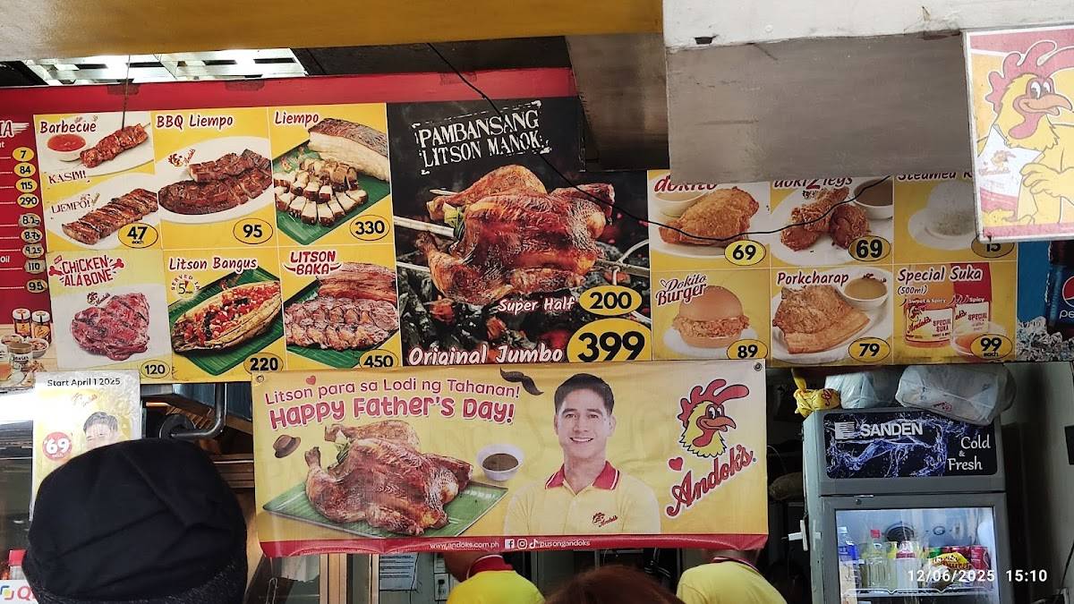 Menu at Andoks Litson Corporation restaurant, Manila, Del Pilar St