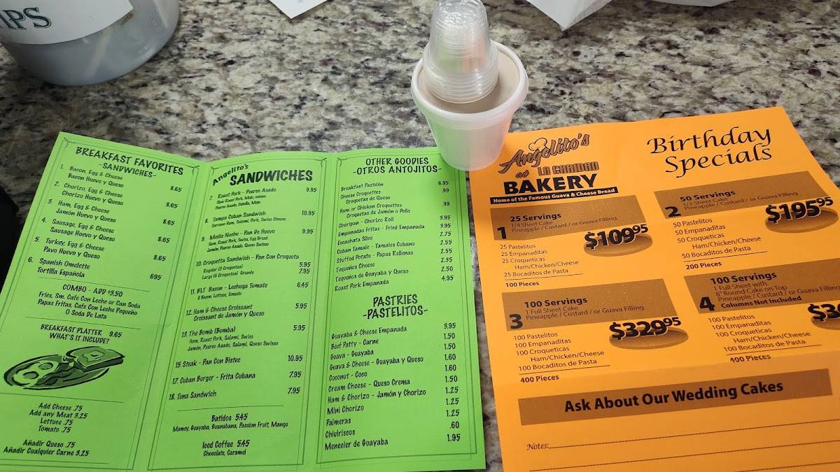 Menu at Angelitos @ La Caridad Bakery, Tampa