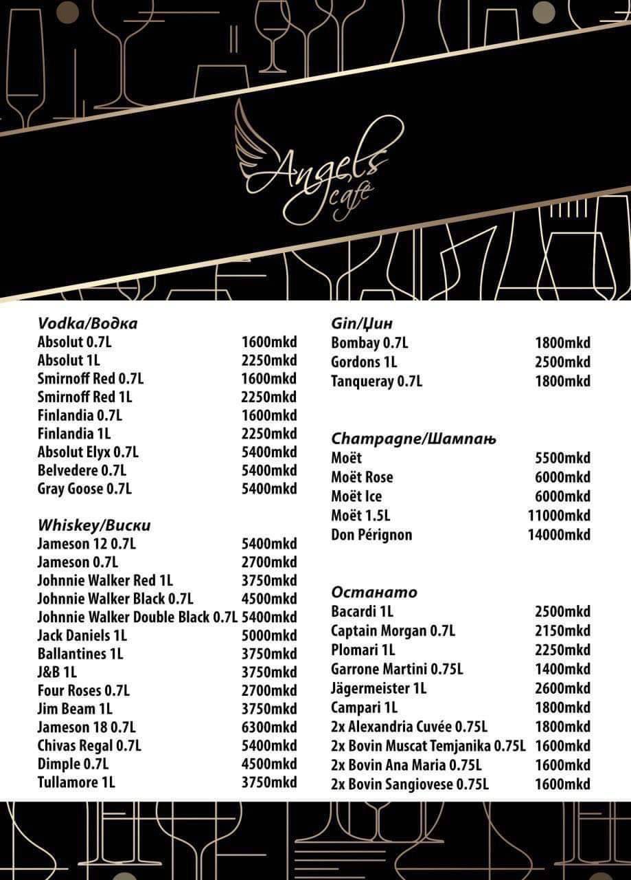 Menu at Angels Cafe, Shtip