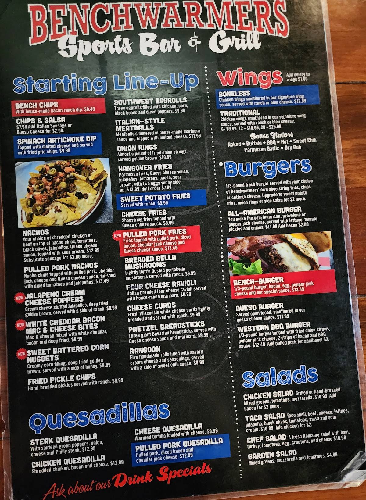 Menu at Benchwarmers Sports Bar and Grill, Ankeny