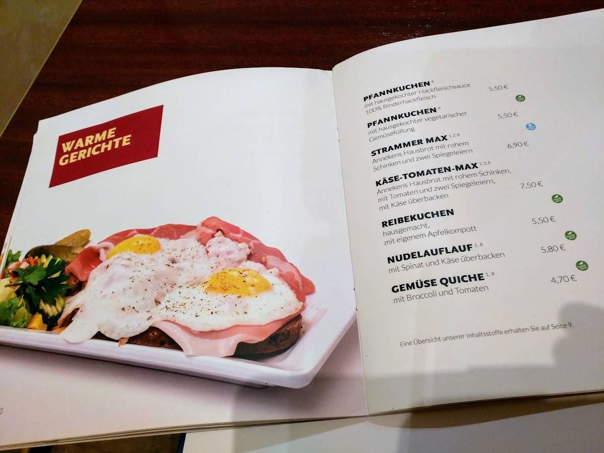 Menu at Anneken cafe, Meppen