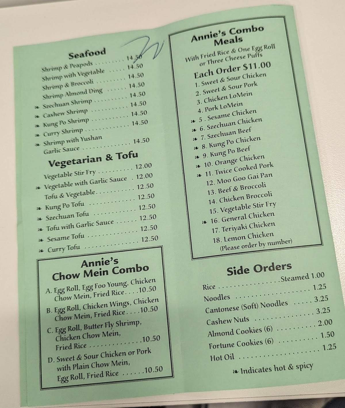 Menu at Annie's Wok restaurant, Circle Pines