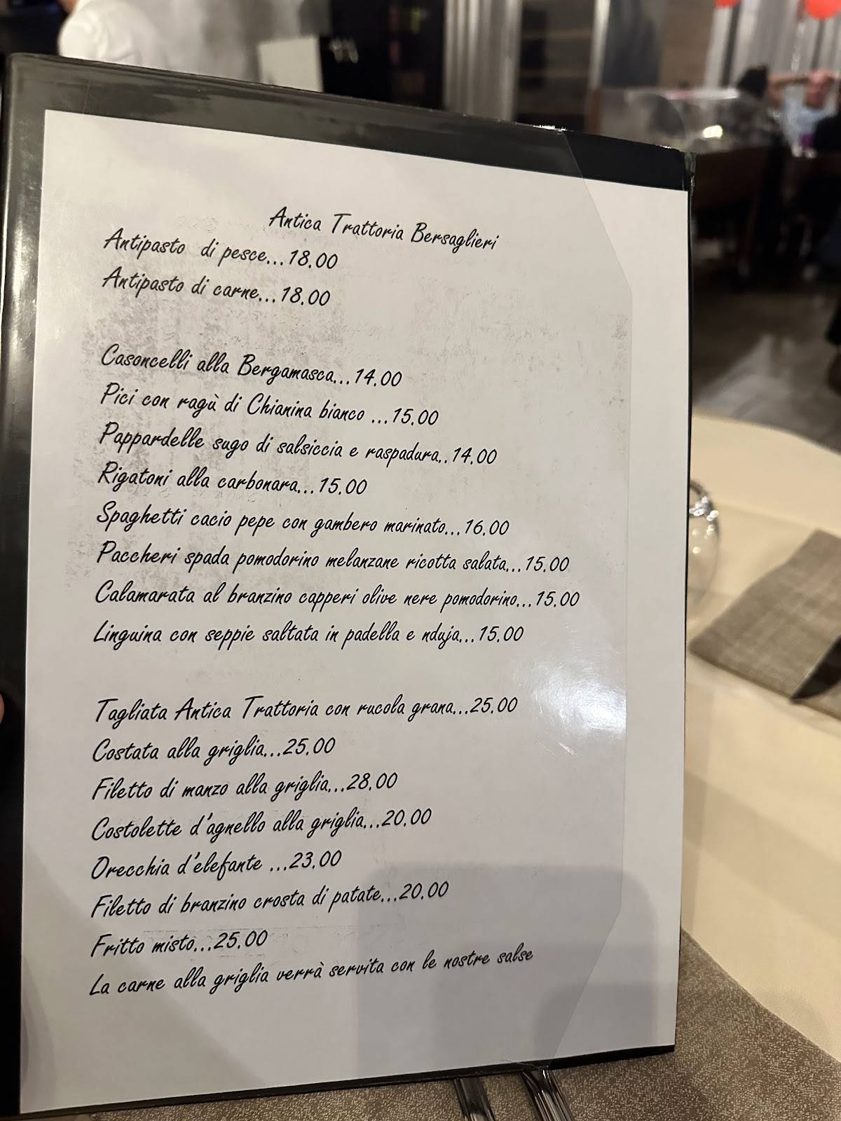 Menu da Antica Trattoria Bersaglieri pizzeria, Liscate, Via Roma
