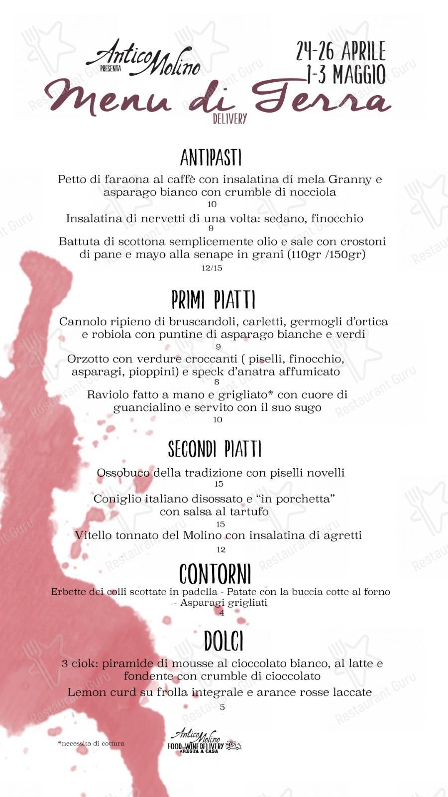Menu da Antico Molino ristorante, Pernumia