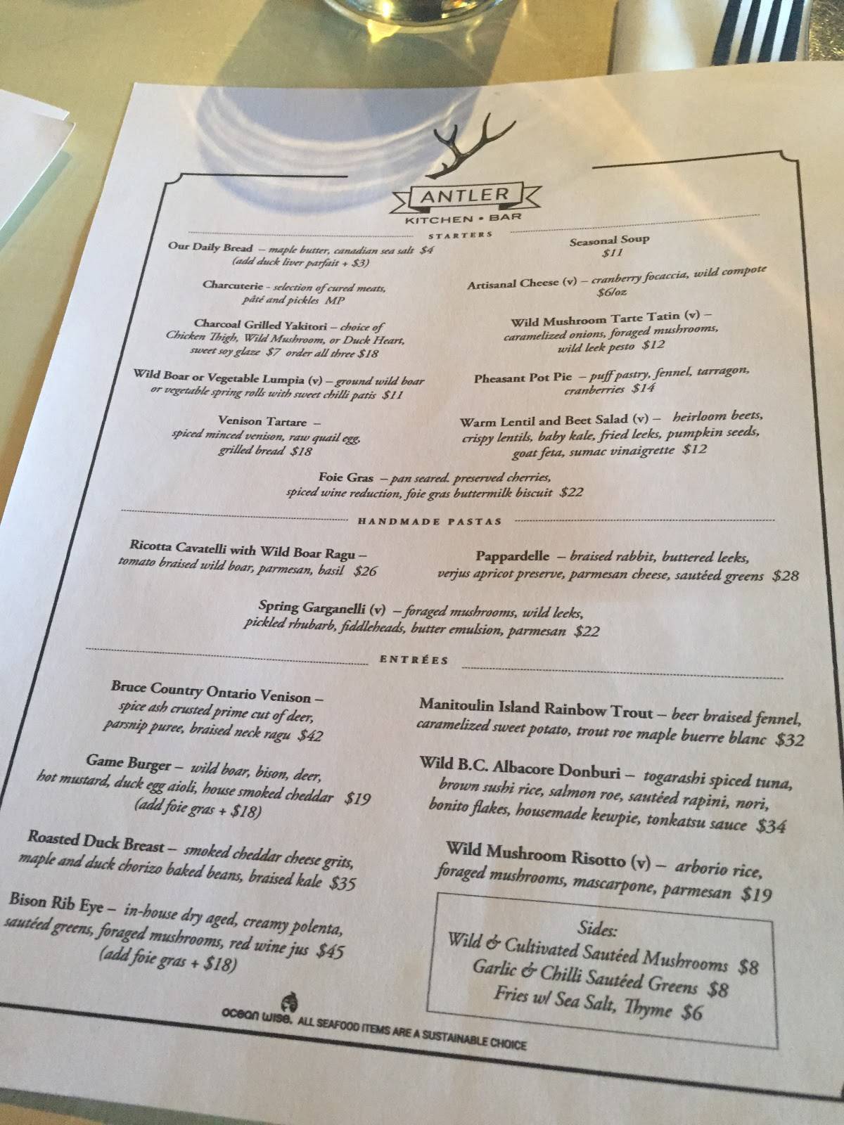 Menu at Antler Kitchen & Bar, Toronto