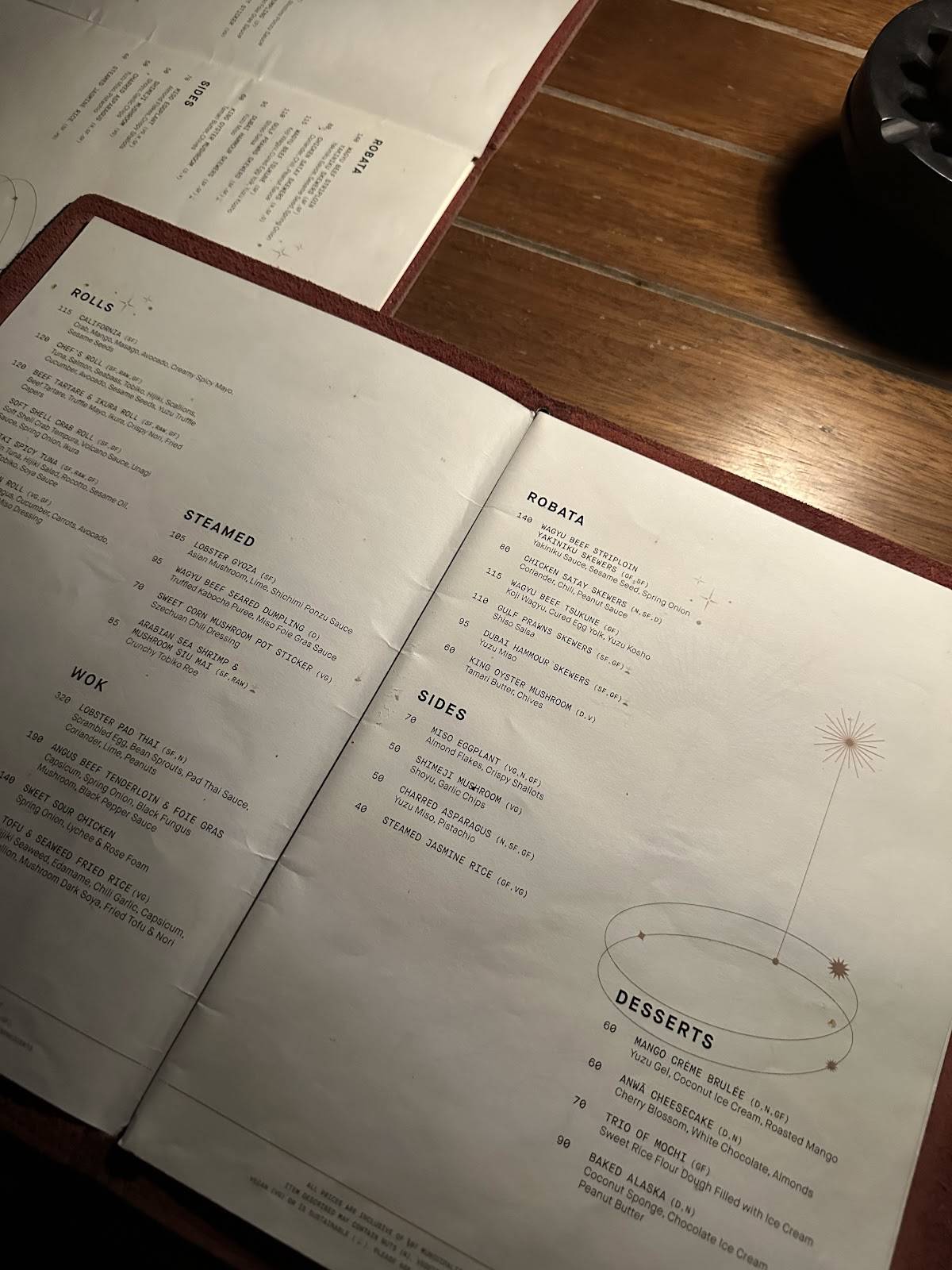 Menu at Anwa restaurant, Dubai