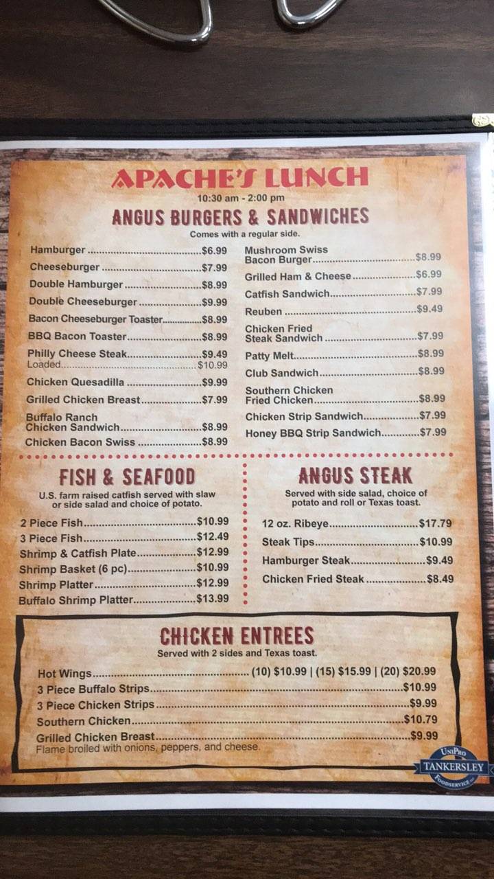 Menu at Apache's Grill BBQ, Searcy