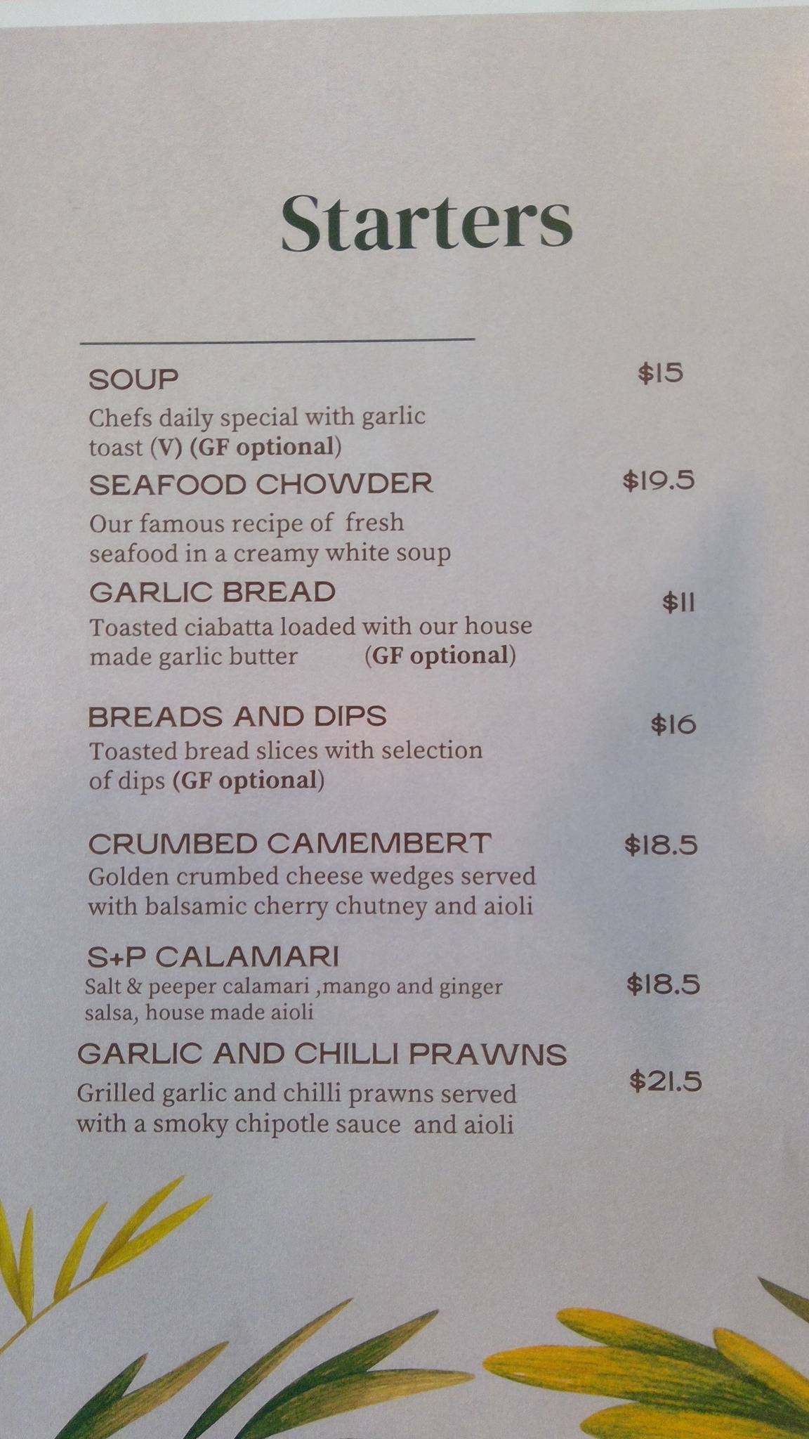 Menu at Aparima Restaurant and Bar, Riverton