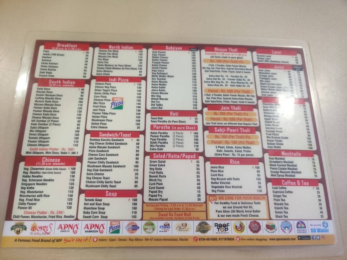 Menu at Apna Sweets, Ujjain, 3
