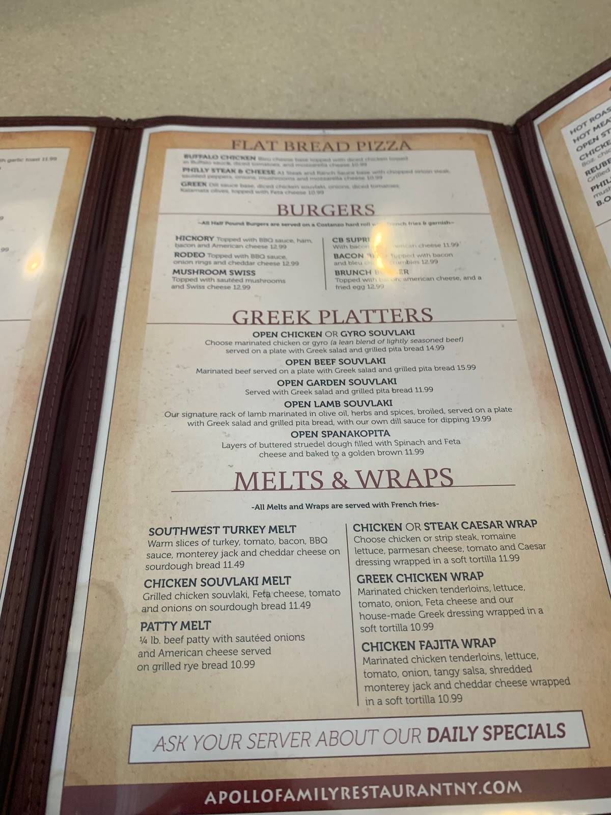 Menu at Apollo Family Restaurant, Buffalo, South Park Ave