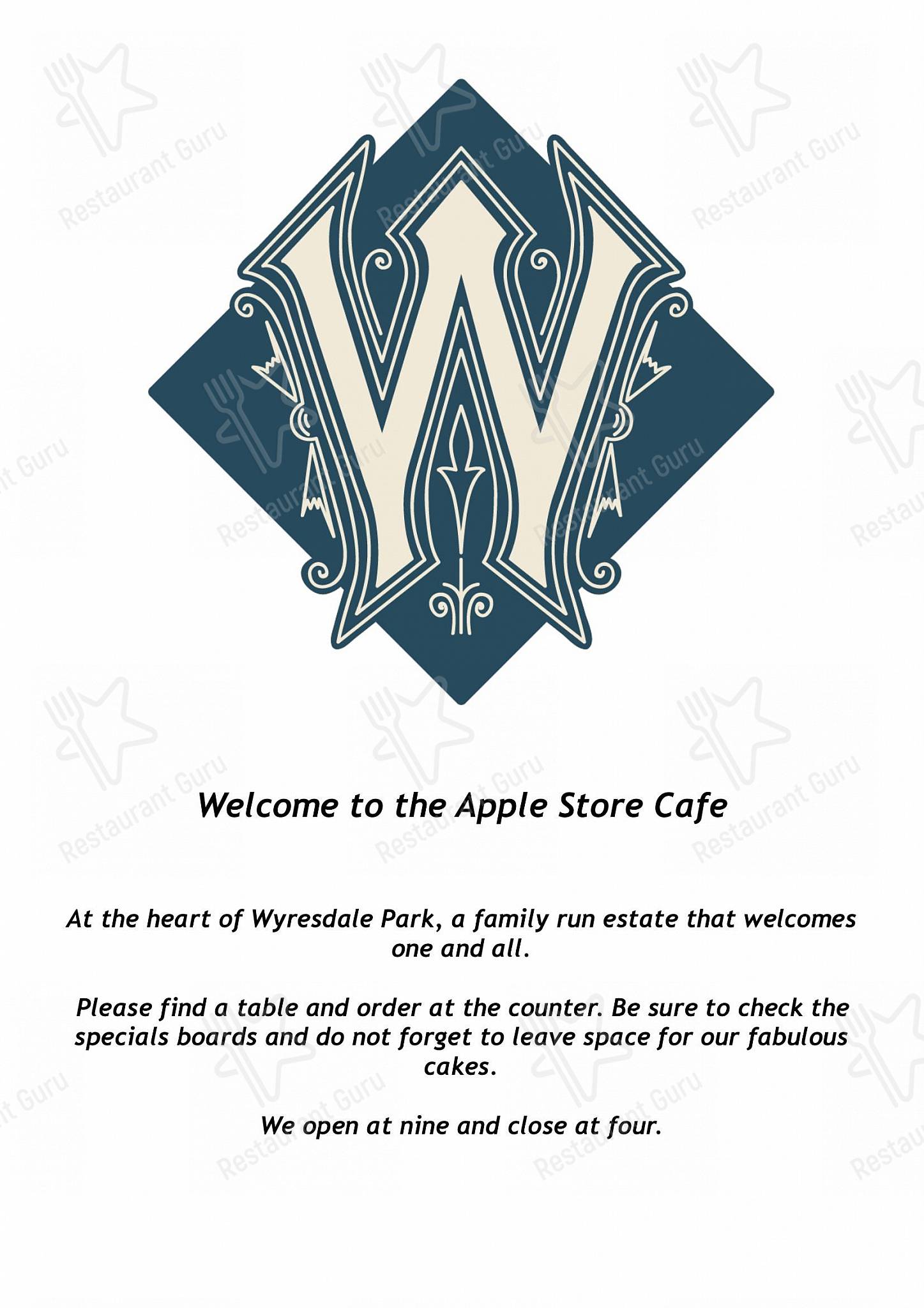 Menu at Applestore Cafe, Scorton