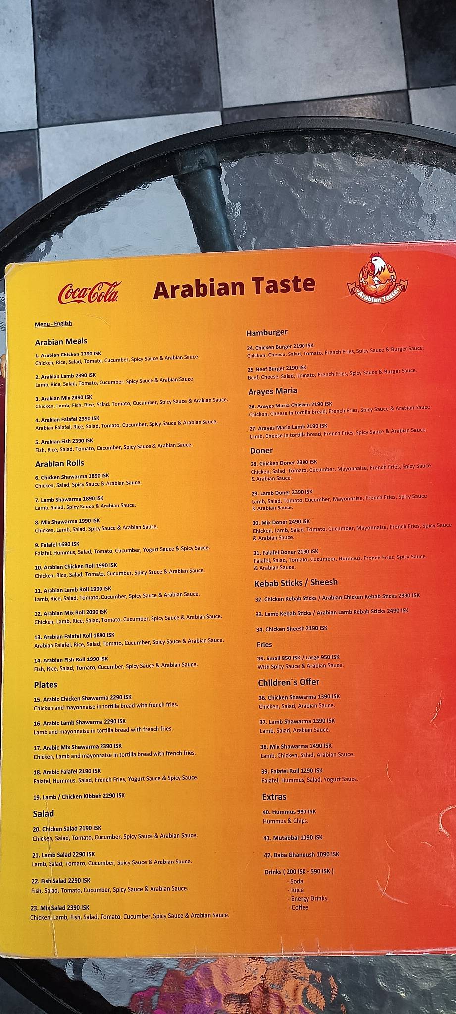 Carta del restaurante Arabian Taste, Reikiavik