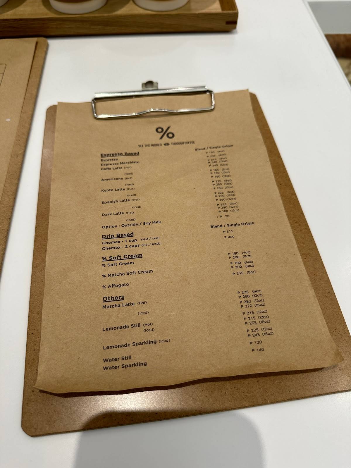 Menu at % Arabica Manila Mitsukoshi BGC cafe, Taguig
