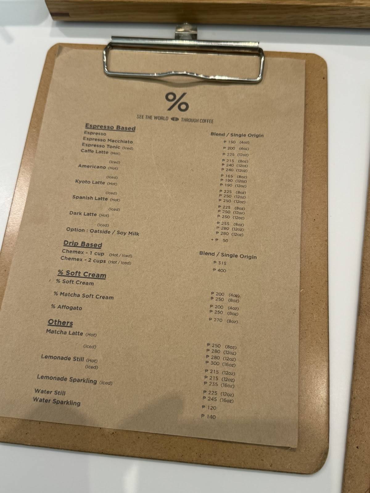 Menu at % Arabica Manila Mitsukoshi BGC cafe, Taguig