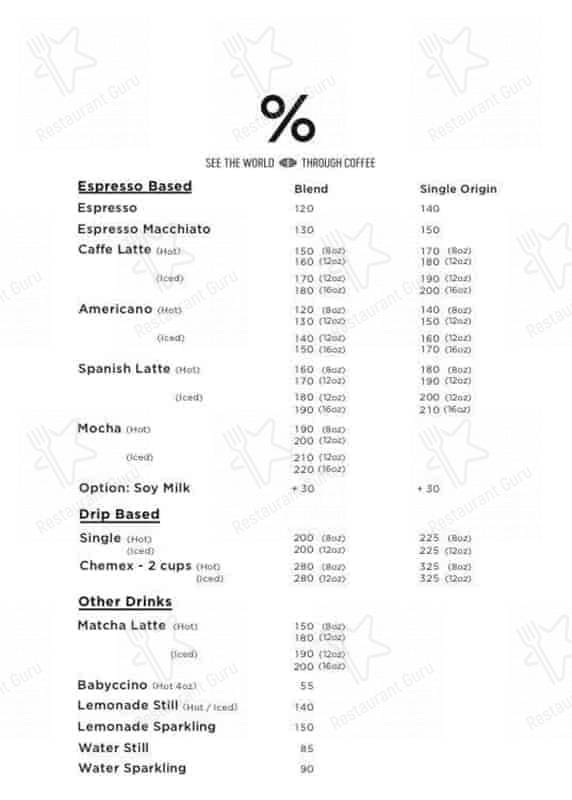 Menu at % Arabica Manila Mitsukoshi BGC cafe, Taguig