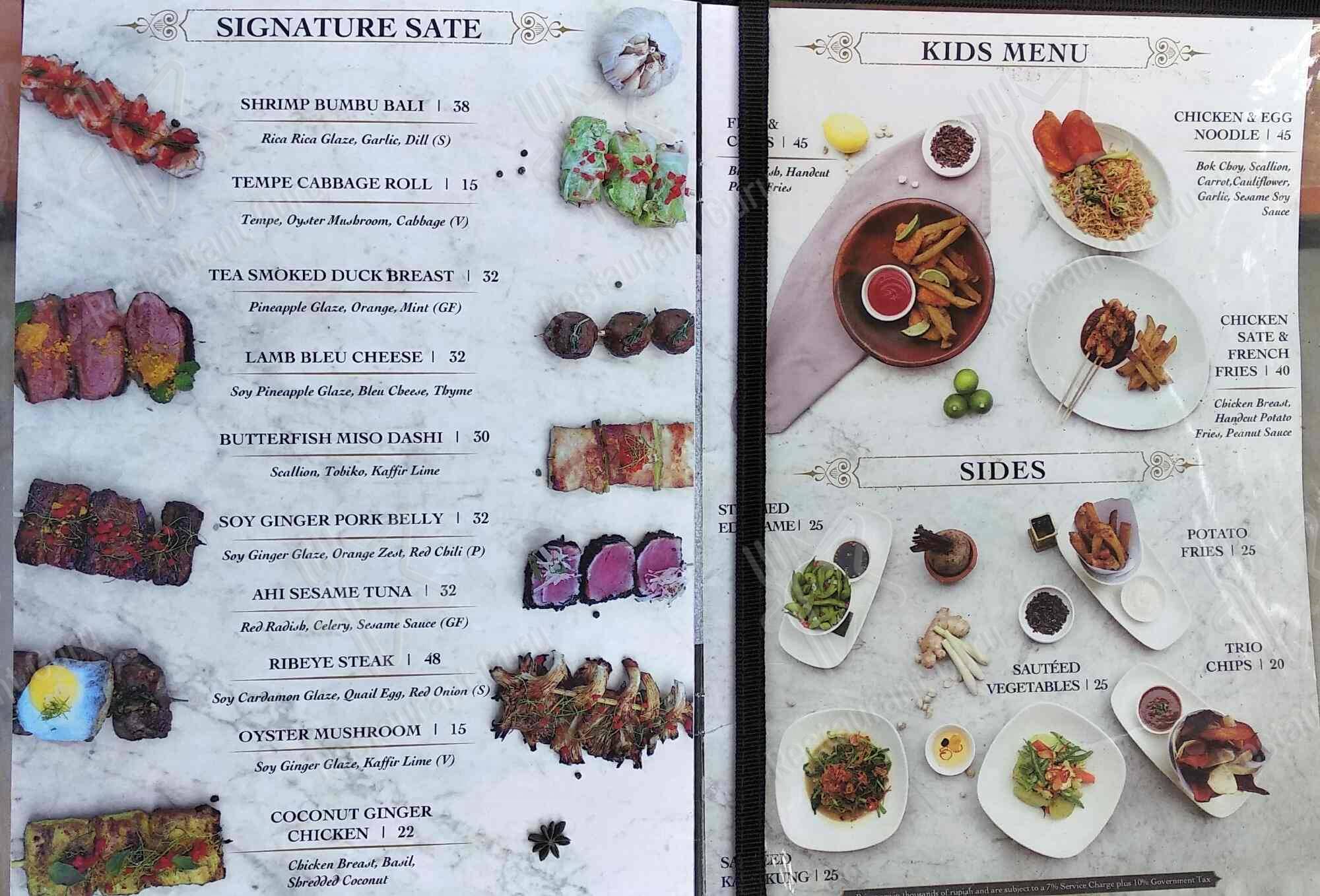 Menu at Arang Sate Bar, Ubud, Jalan Raya Ubud