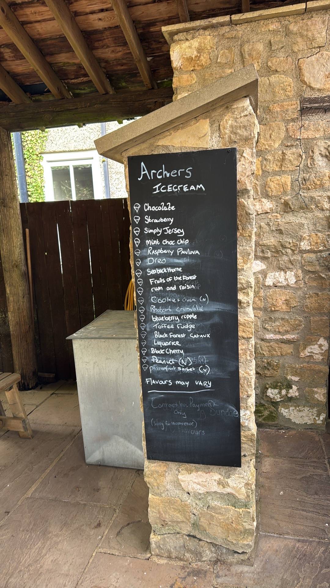 Menu at Archers Ice Cream cafe, Darlington