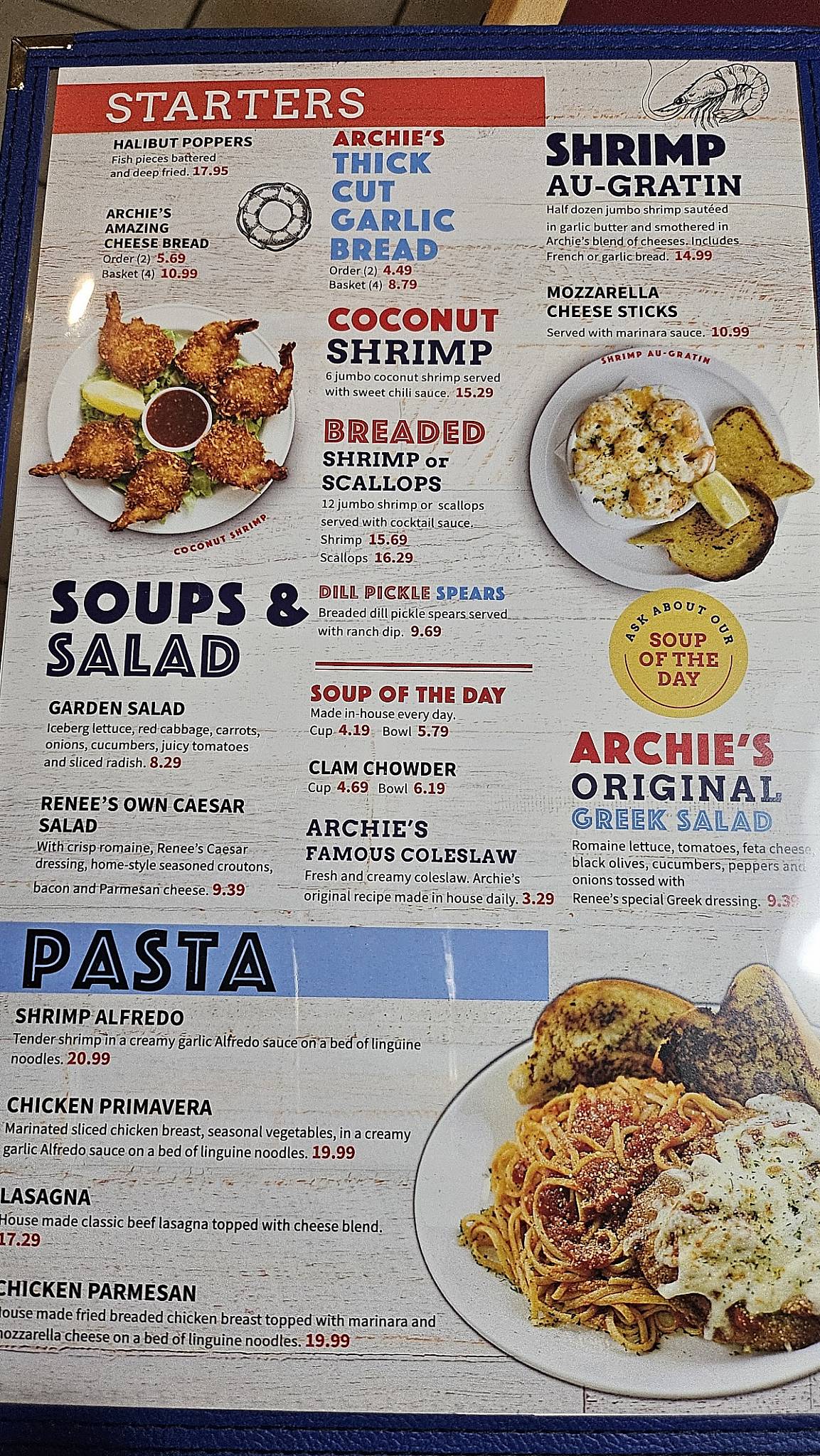 Menu at Archie's Fish & Chips restaurant, London, Huron St