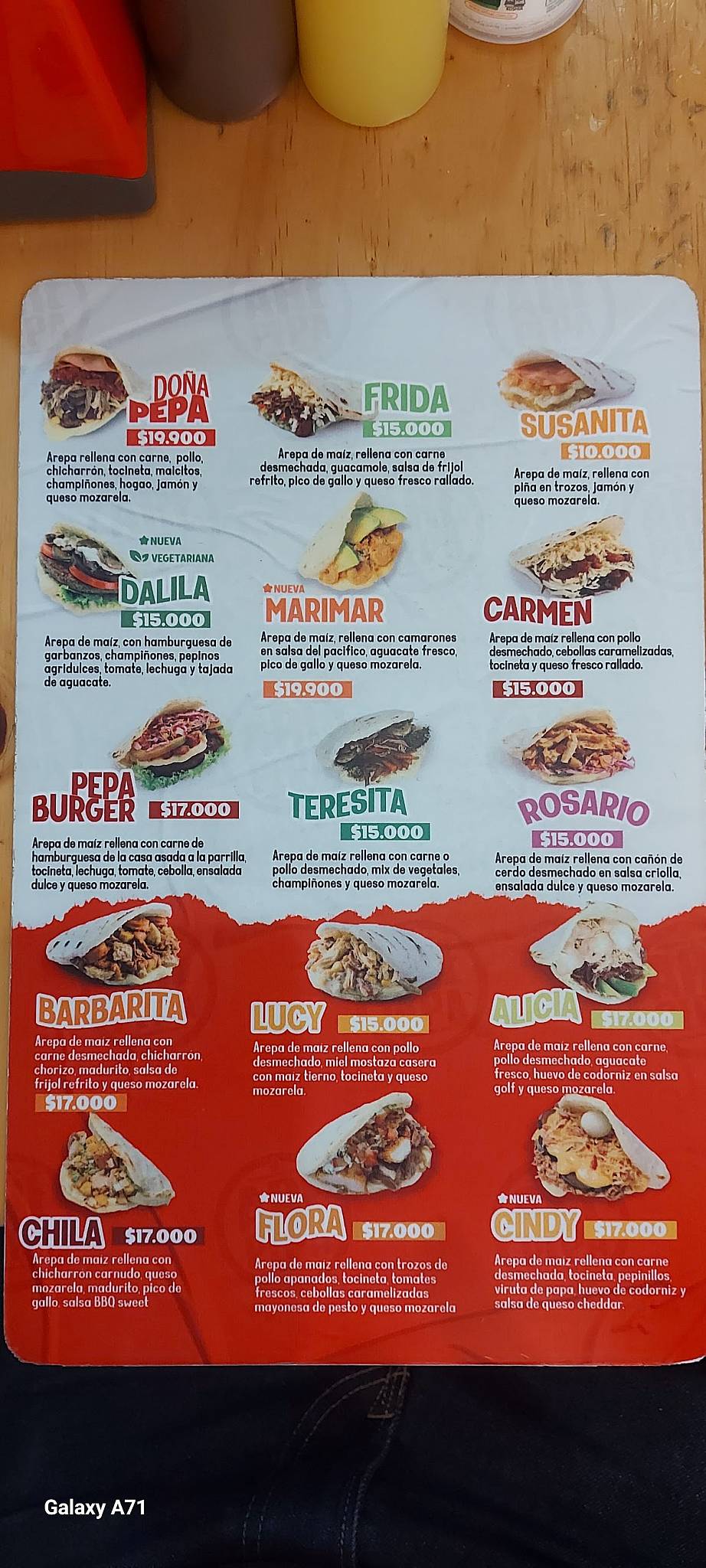 Carta del restaurante Arepepa Belén Arepas Rellenas Medellín, Colombia